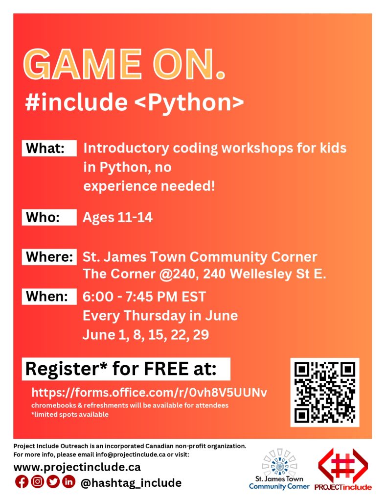 Introductory Coding Workshops for kids in Python – St James Town Introductory Coding Workshops for kids in Python – St James Town